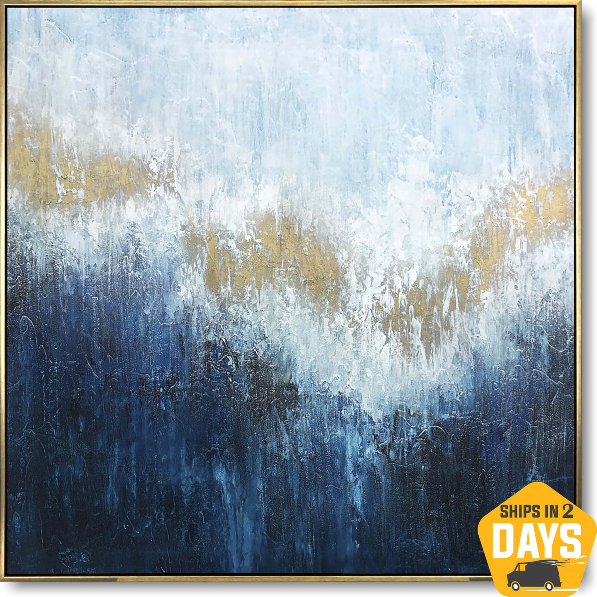 Original Blue And Gold Paintings On Canvas Gold Shine Canvas Art ...