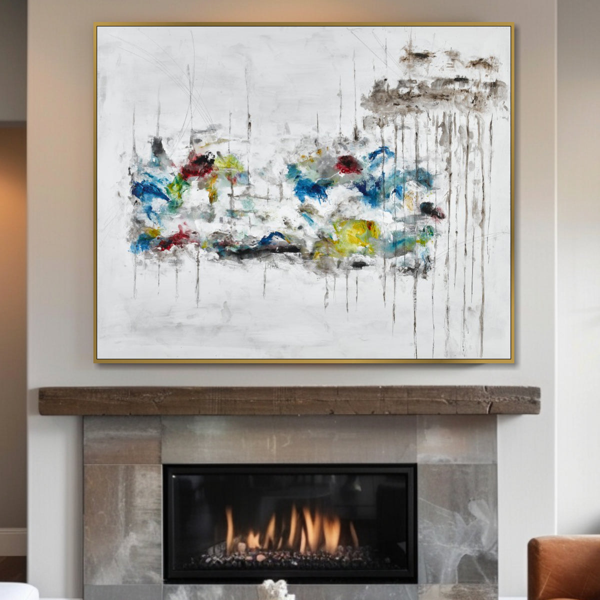 Abstract Colorful Gestural Expressionism Paintings On Canvas Drip ...