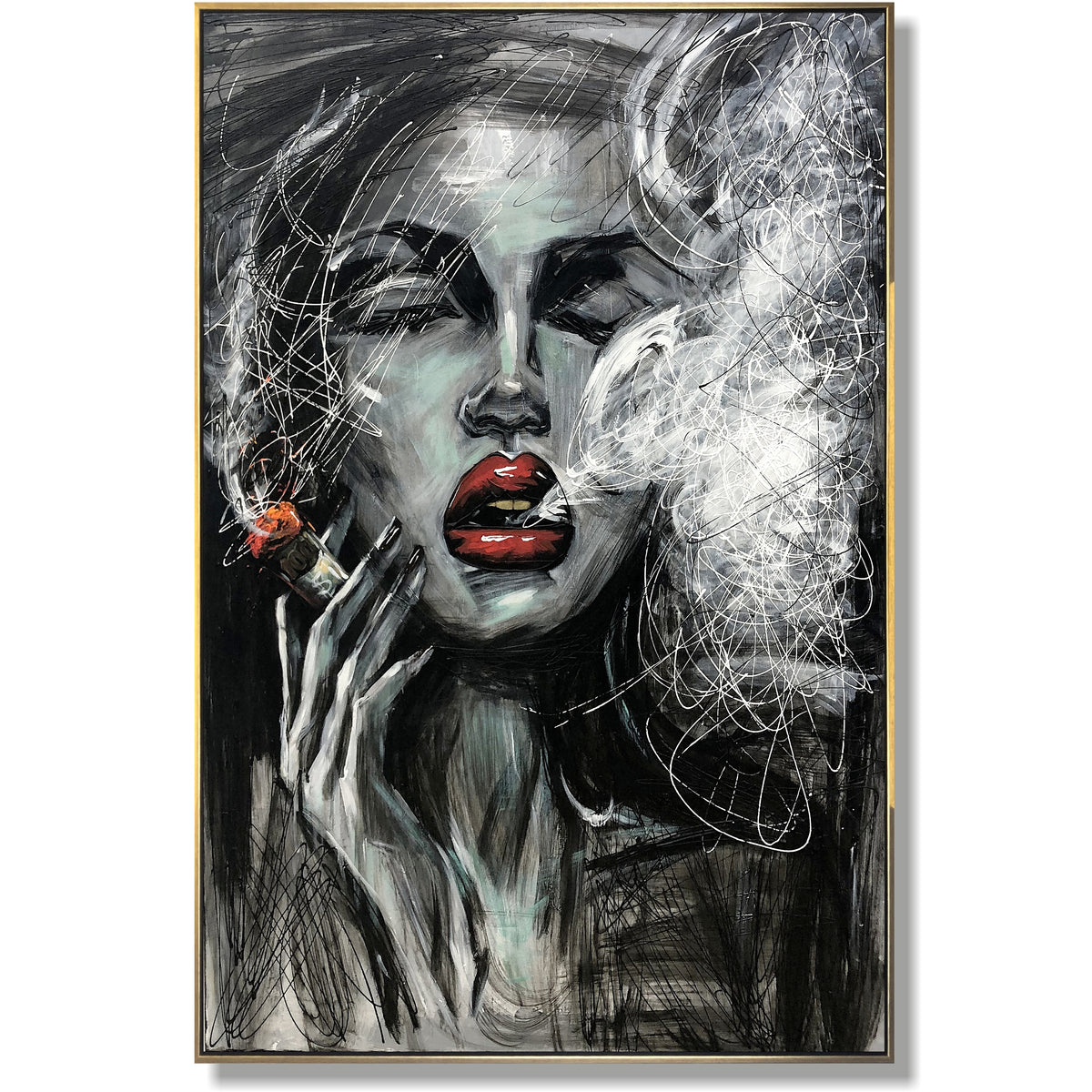Large Original Abstract Oil Painting of Smoking Woman on Canvas - Sexy ...