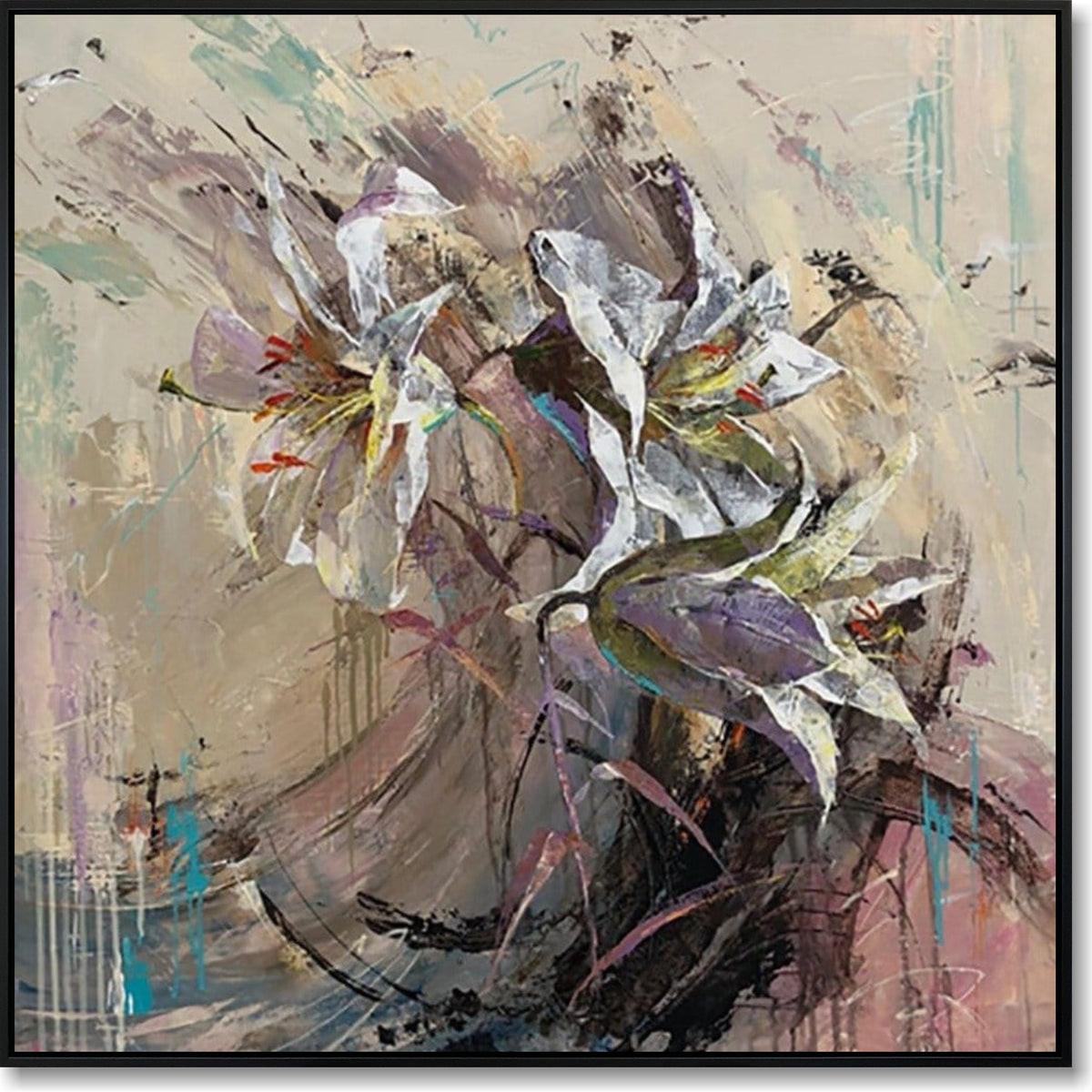 White Lily Abstract Flower Painting – Large Floral Canvas Art with ...