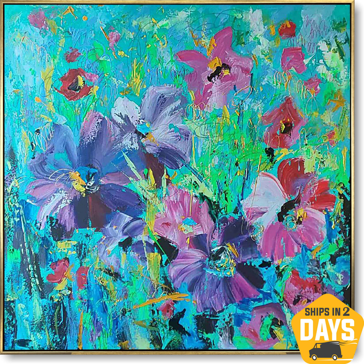 Original Abstract Flowers Paintings on Canvas Colorful Floral Art ...