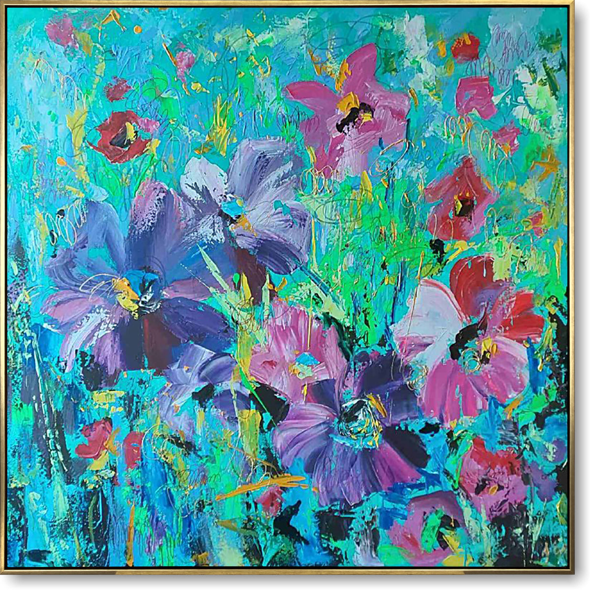 Large Abstract Colorful Flowers Paintings on Canvas Original Floral Art ...