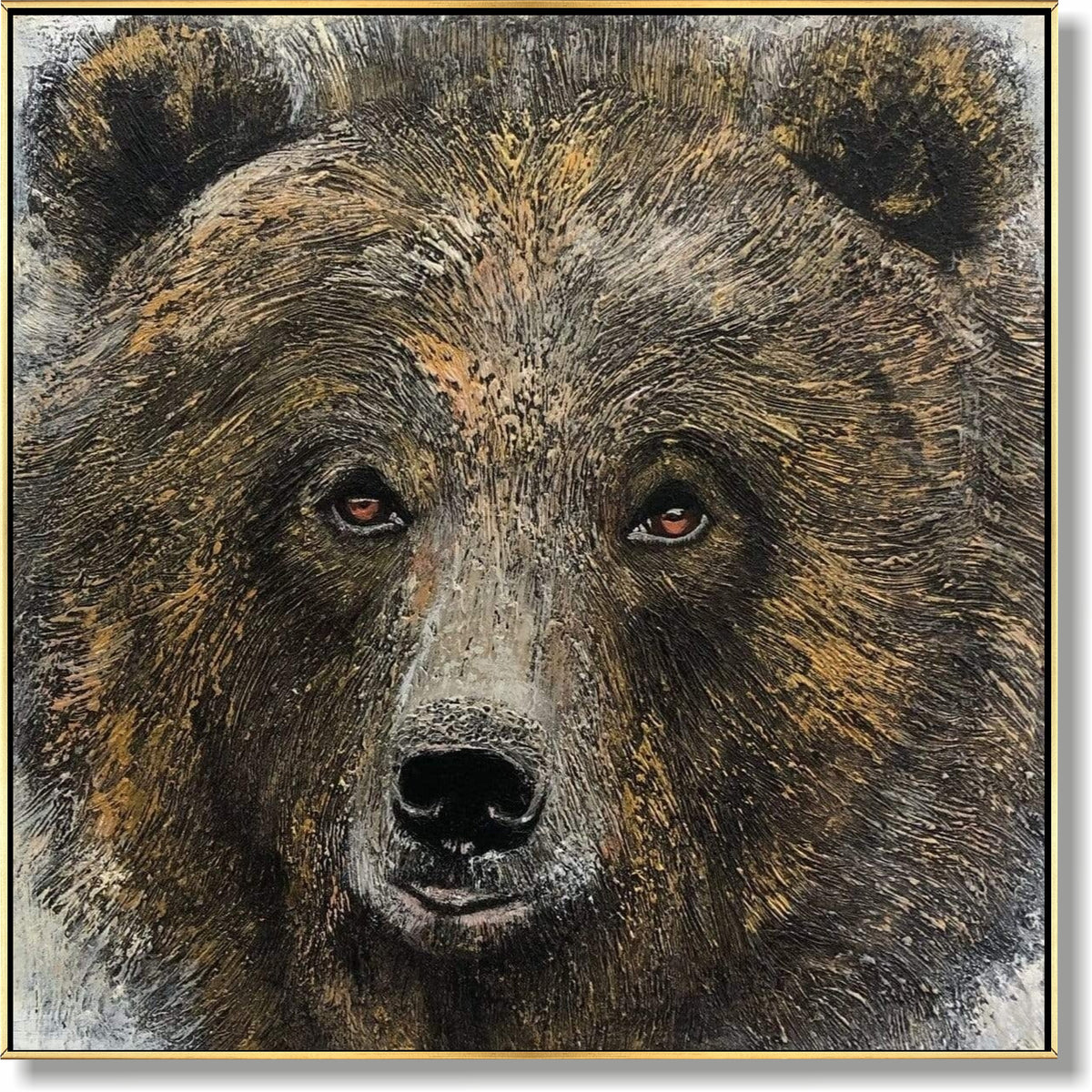Original Abstract Bear Painting - Realistic Monochrome Animal Portrait ...