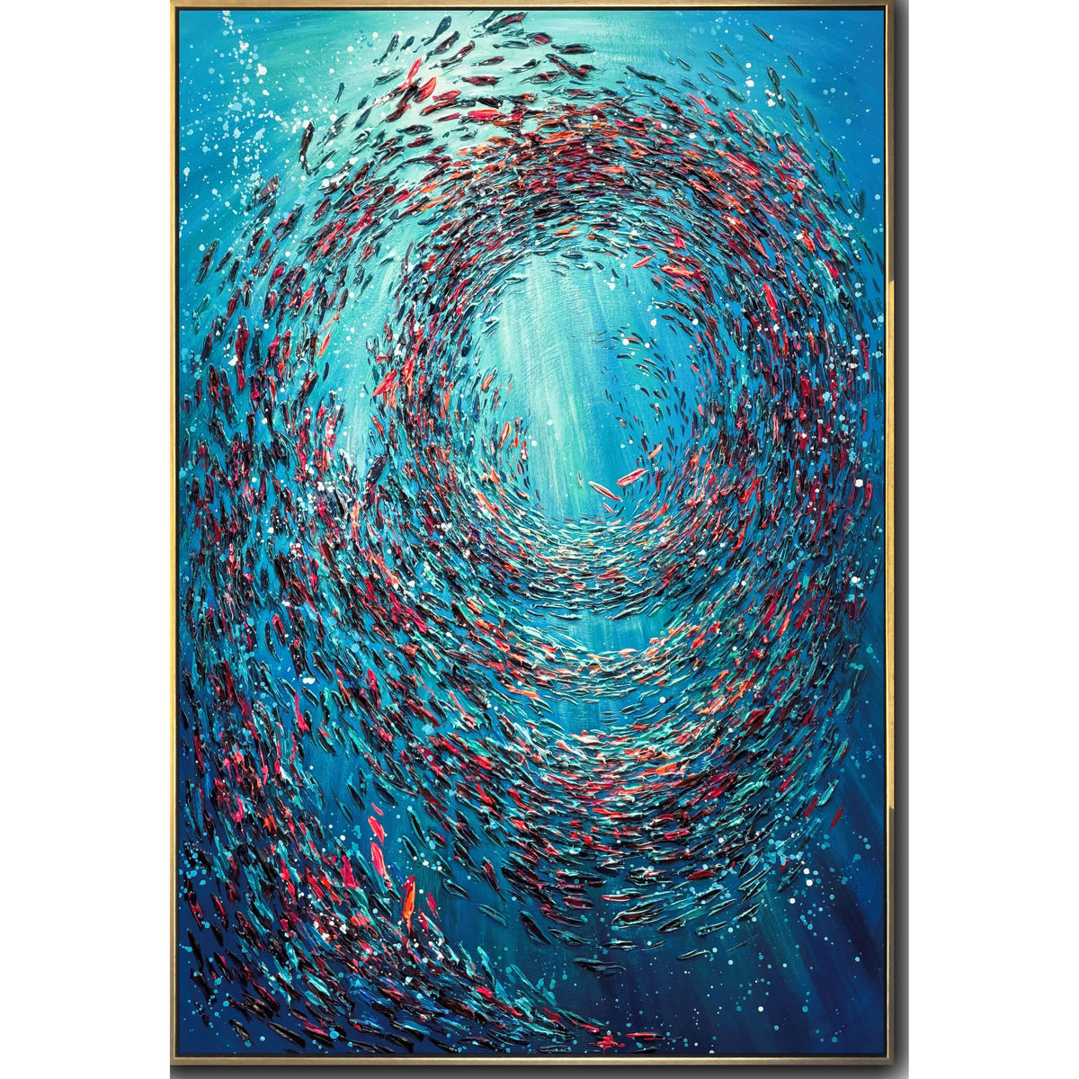 Vibrant textured ocean art FISH FLOCK – Trendgallery.art