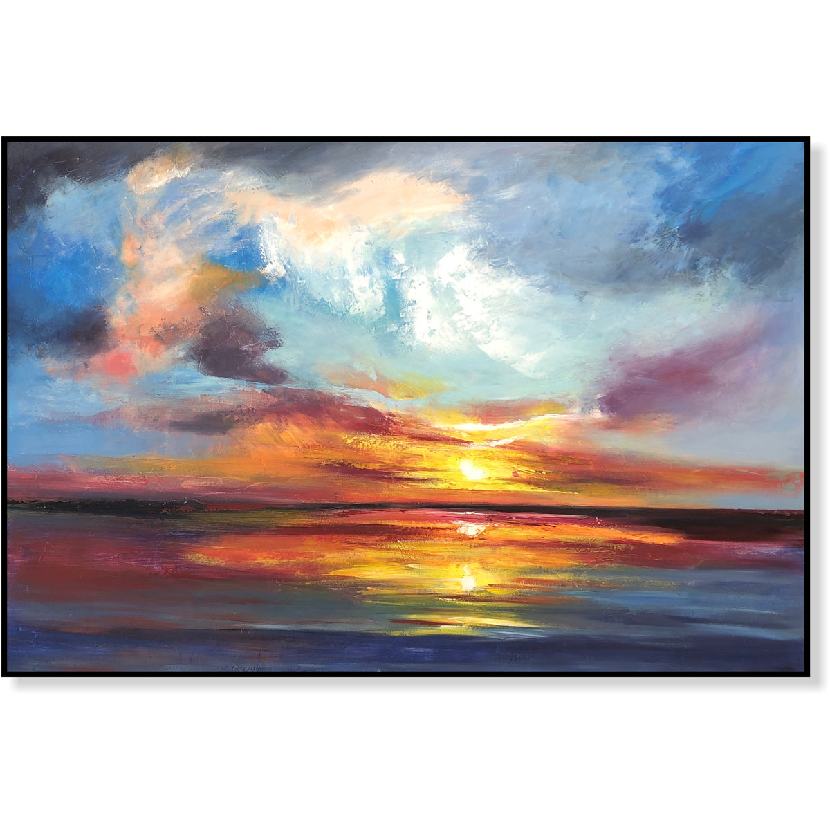 Abstract Horizon Water Reflection Art Vibrant Palette Sunset Painting ...