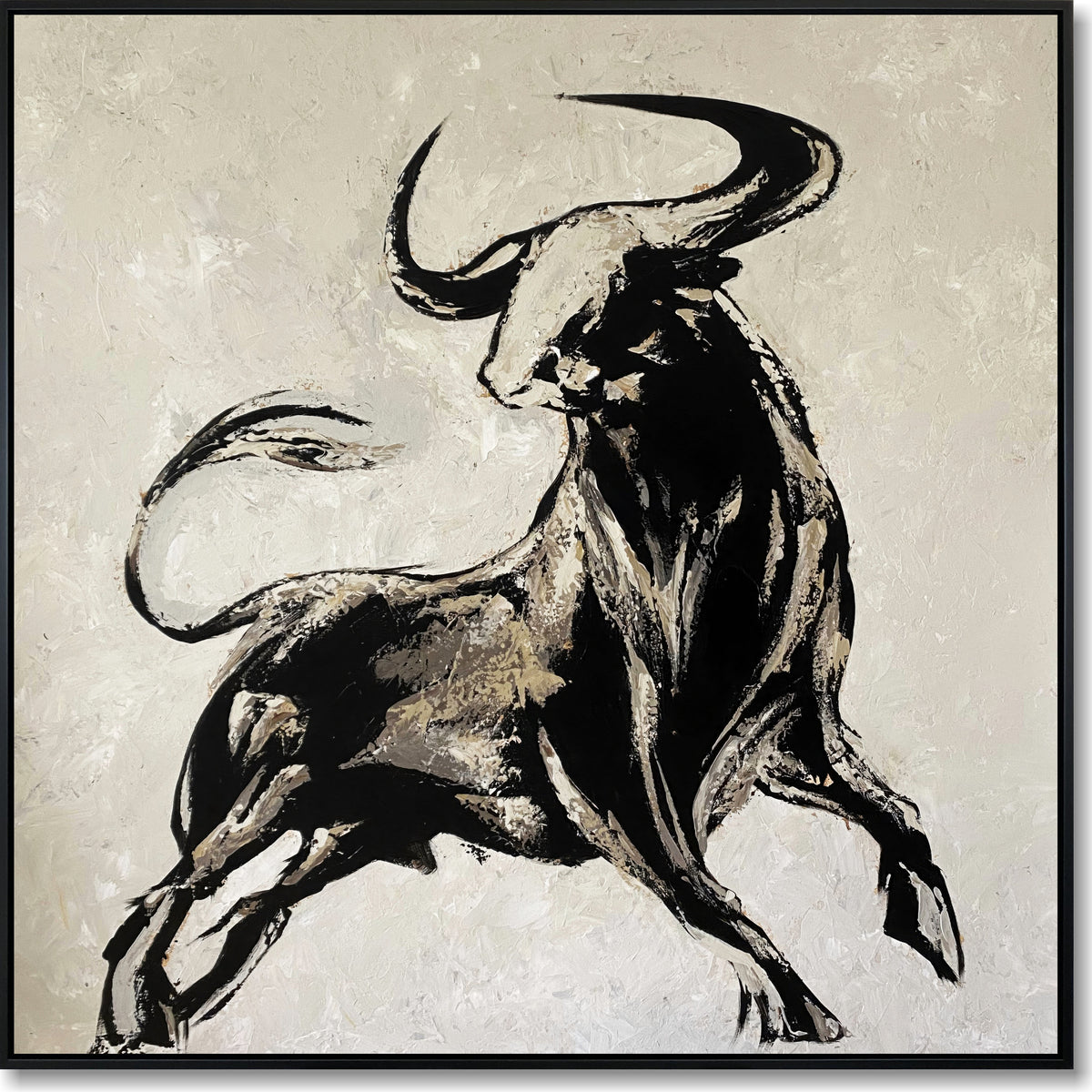 Abstract Bull Paintings On Canvas In Black And White Colors Dynamic ...