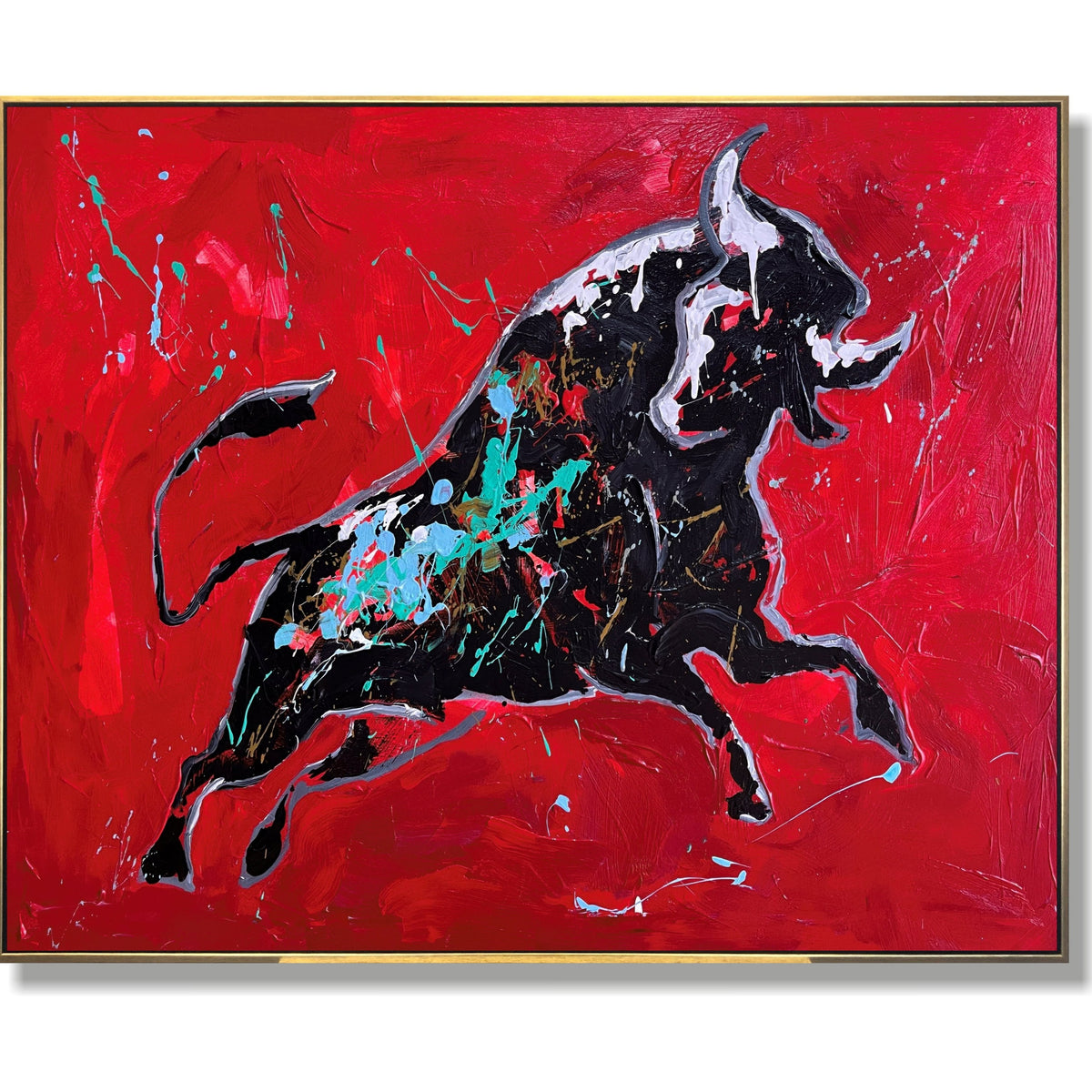 Original Abstract Bull Paintings On Red Canvas Vibrant Energy Art Wild ...