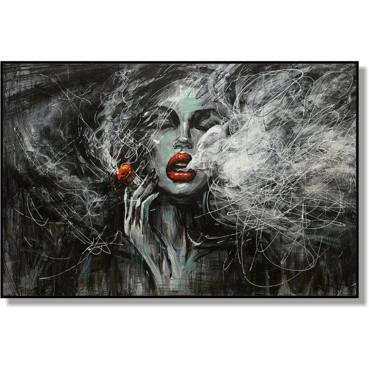 Original Smoking Woman Oil Painting Abstract Female Artwork Colorful ...