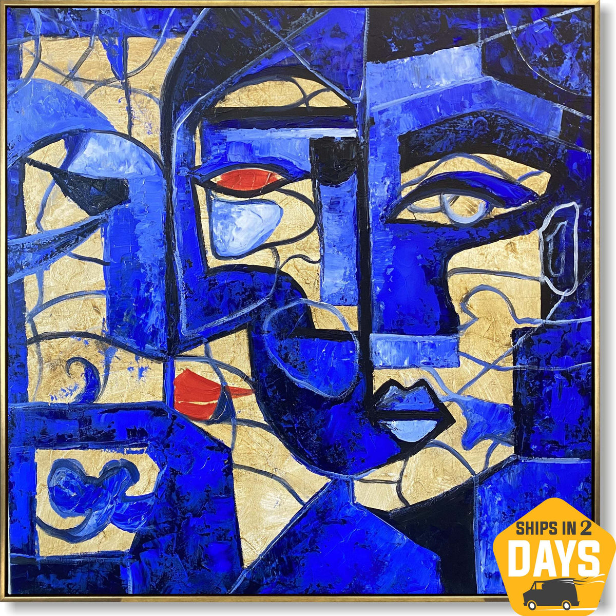 Blue Cubist Portrait Original Cubism Art Geometric Faces Abstract ...