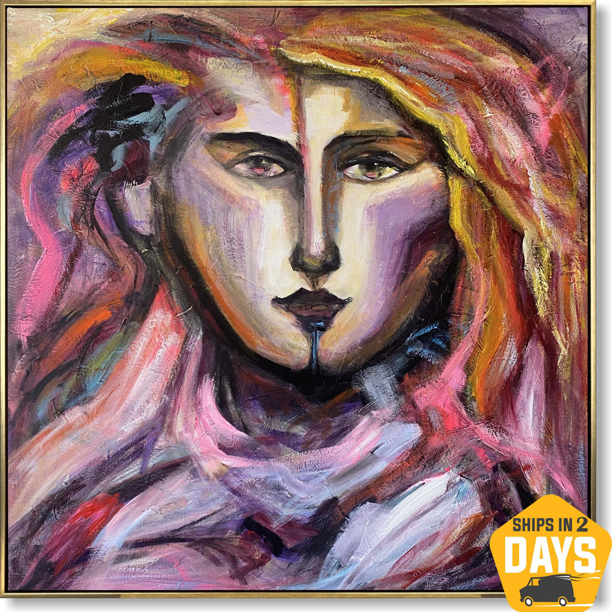 Large Modern Colorful Canvas Abstract Female Cubist Portrait Art for ...