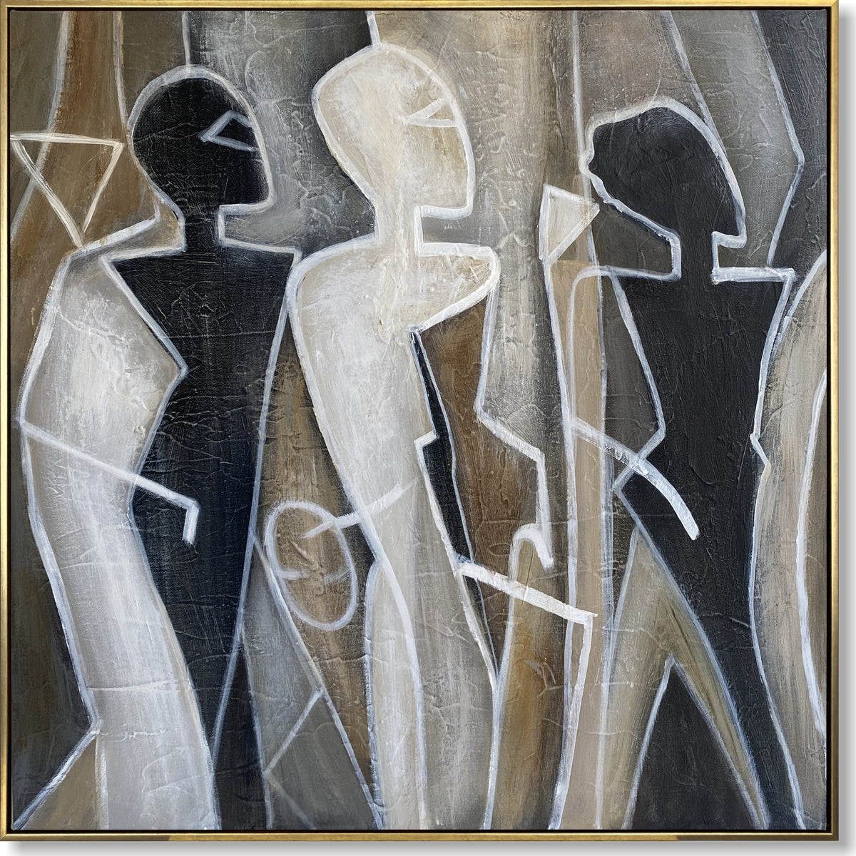 Modern Abstract Figures Canvas Art Monochrome Textured Painting with ...