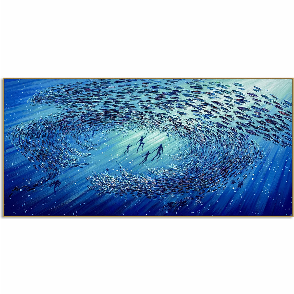 Large Ocean Scene Canvas Art School of Fish Painting Dynamic Blue ...