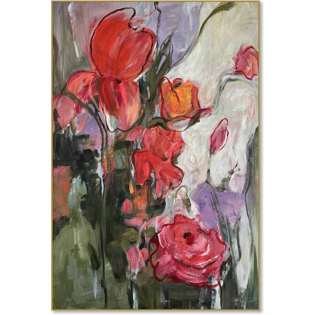 Large Abstract Red Floral Paintings On Canvas Botanical Impressionism ...