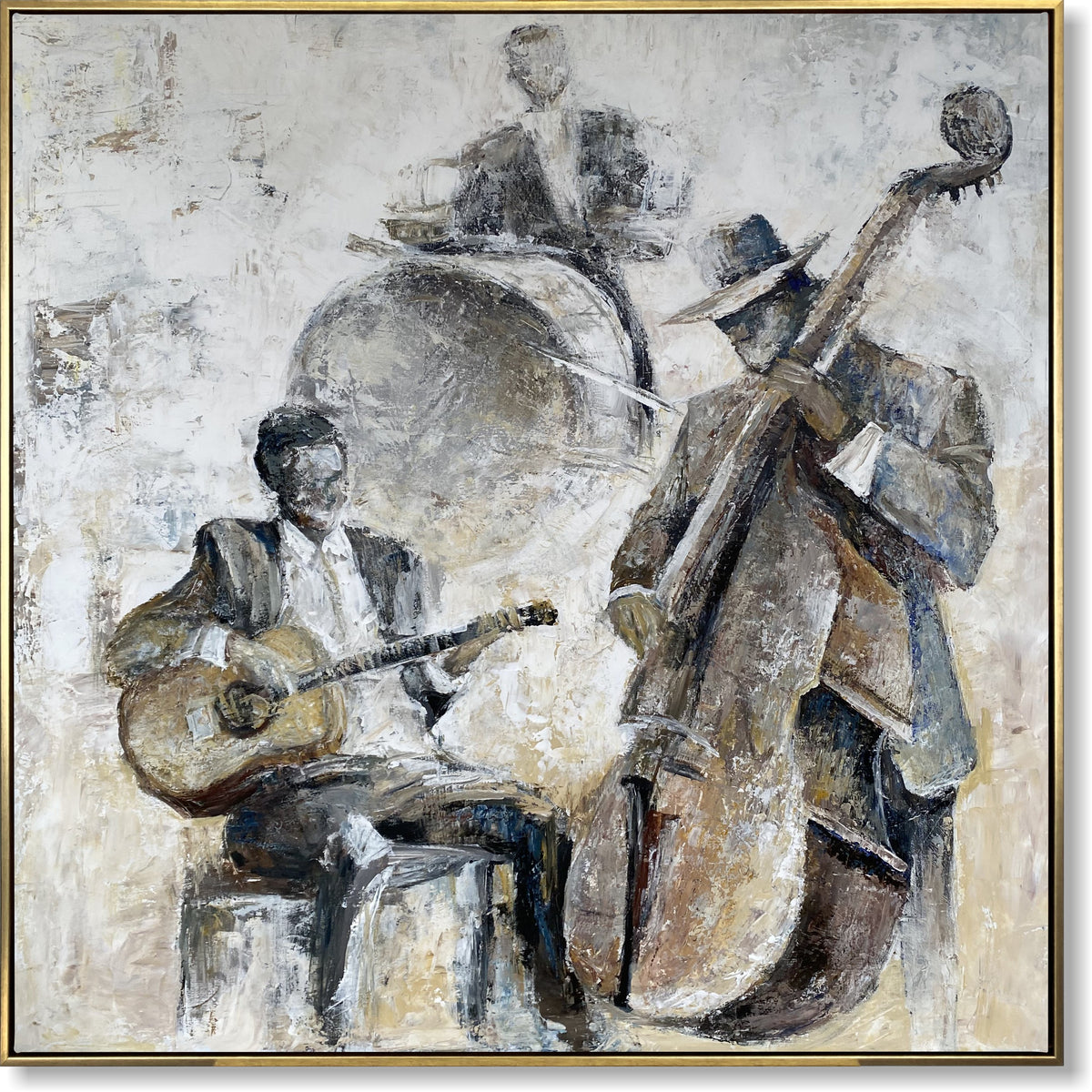 Vintage Jazz Band Oil Painting on Large Canvas Textured Musician ...