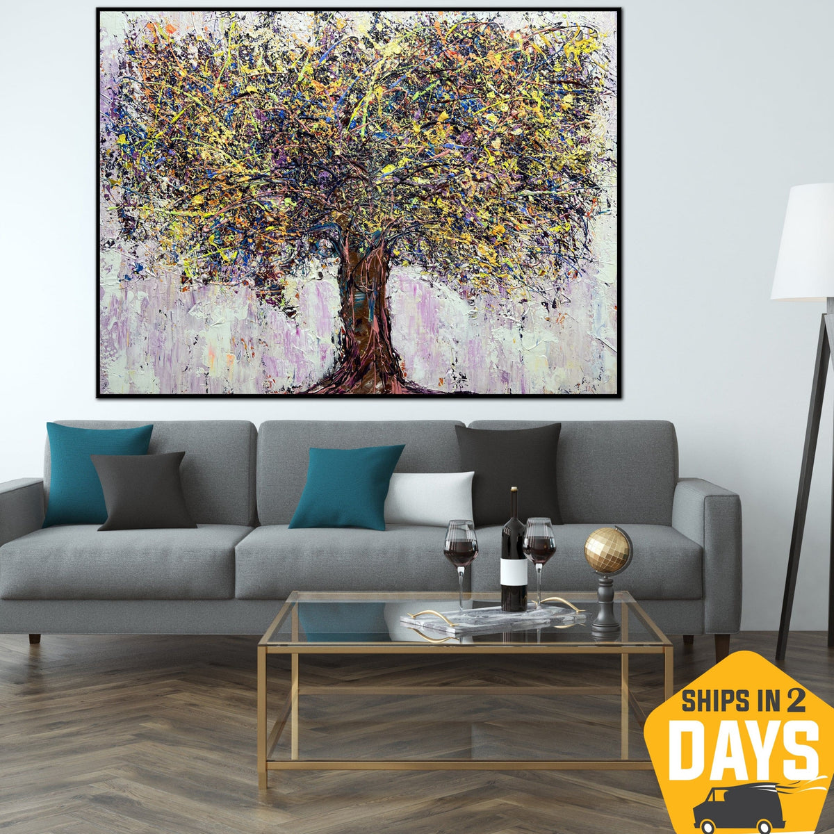 Creative Colorful Tree Oil Paintings Abstract Wall Art Modern Textured ...