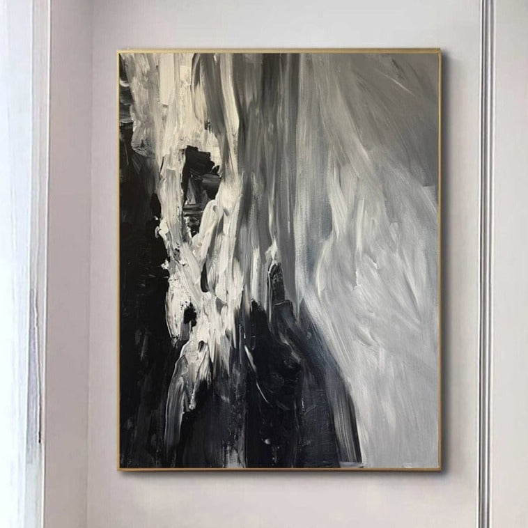 Abstract Avalanche Painting On Canvas Original Snow Wall Art Black And ...