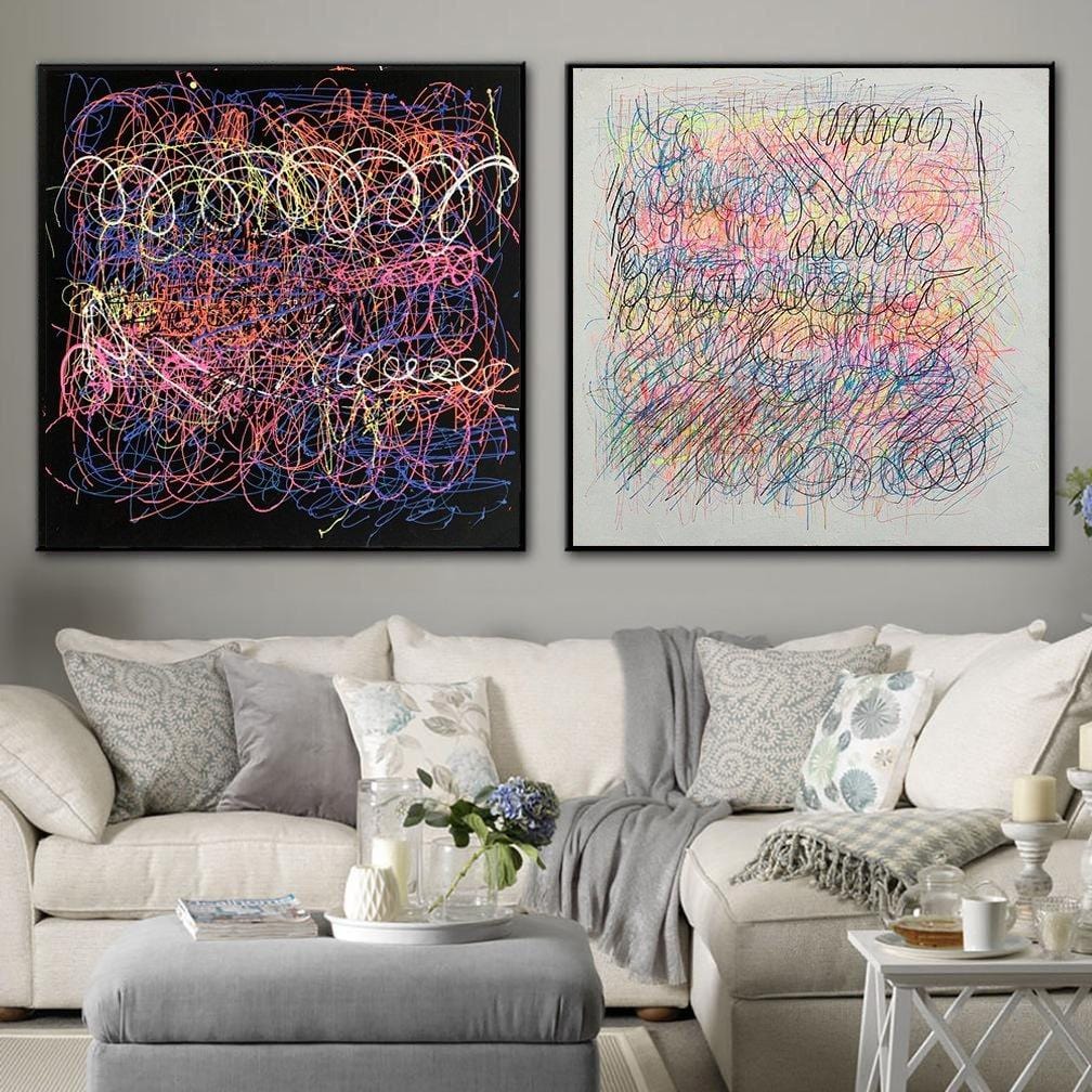 Jackson Pollock Style Painting Colorful Original Set Of 2 Paintings On ...