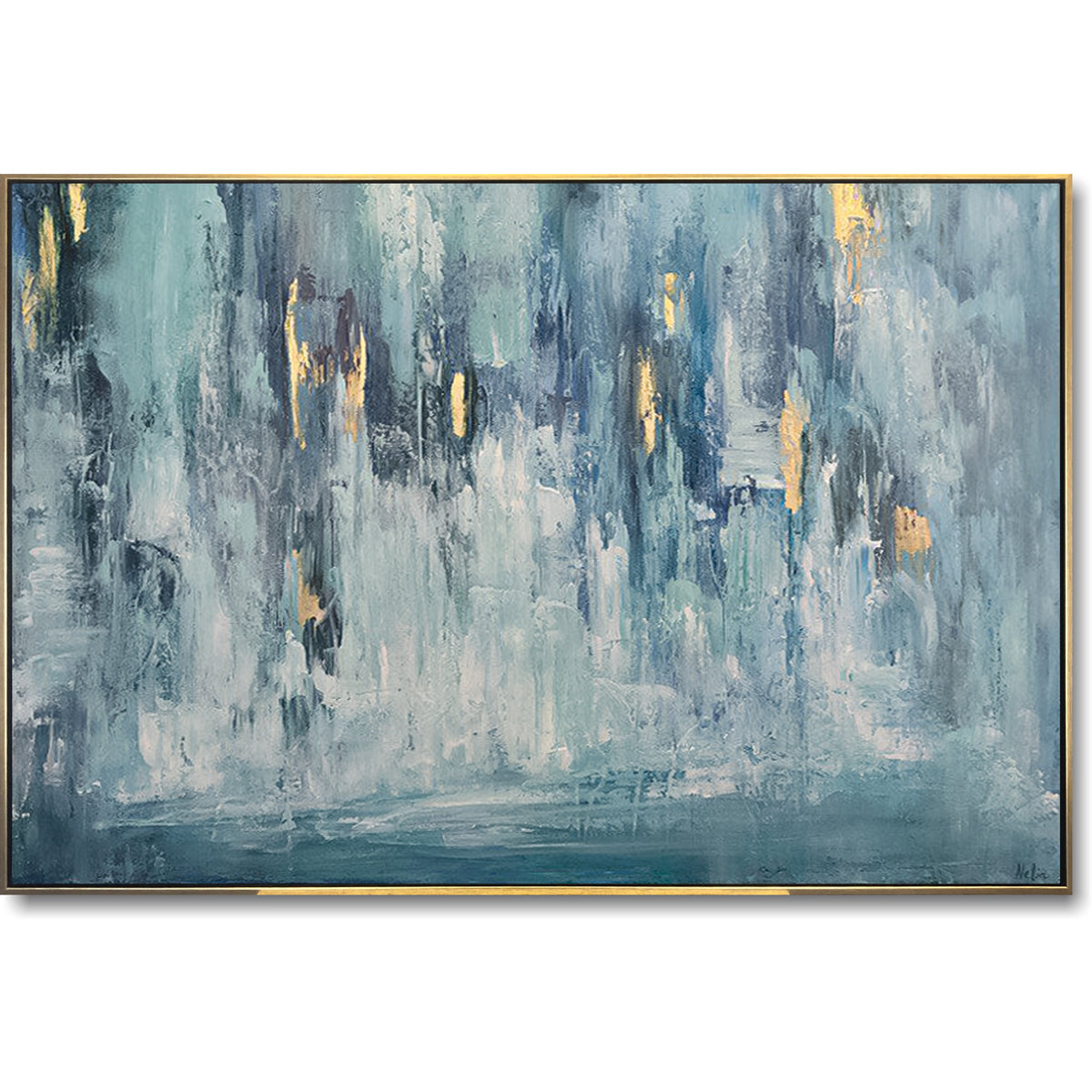 Original Oversize Light Blue Painting Abstract Canvas White Painting ...