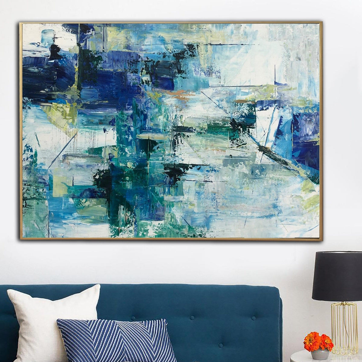 Original Abstract Blue Paintings On Canvas Acrylic Expressionist Art ...
