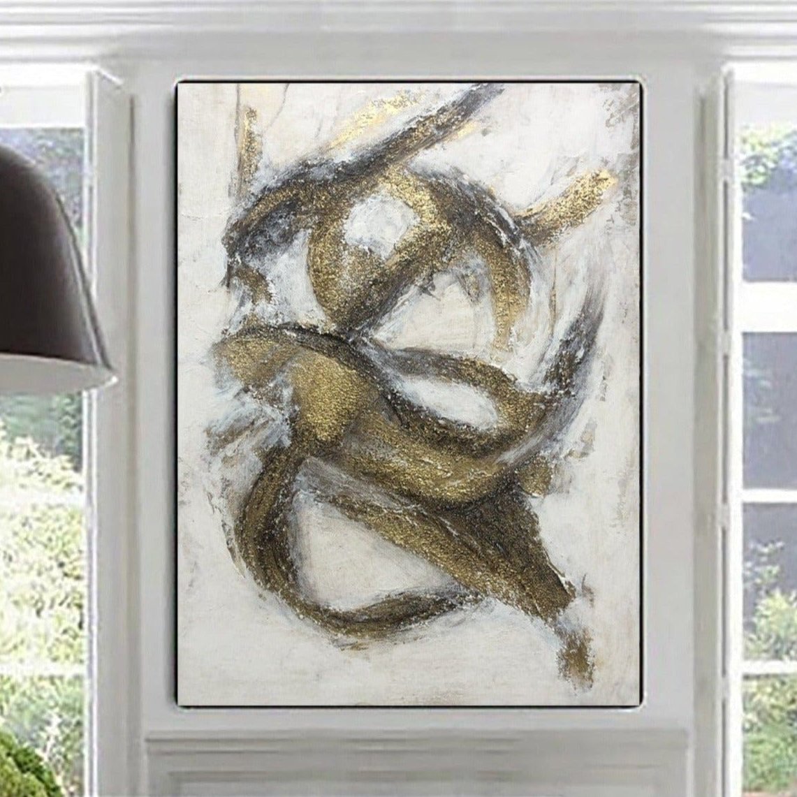 Extra Large Gold Wall Art White Abstract Painting Frame Artwork Canvas ...