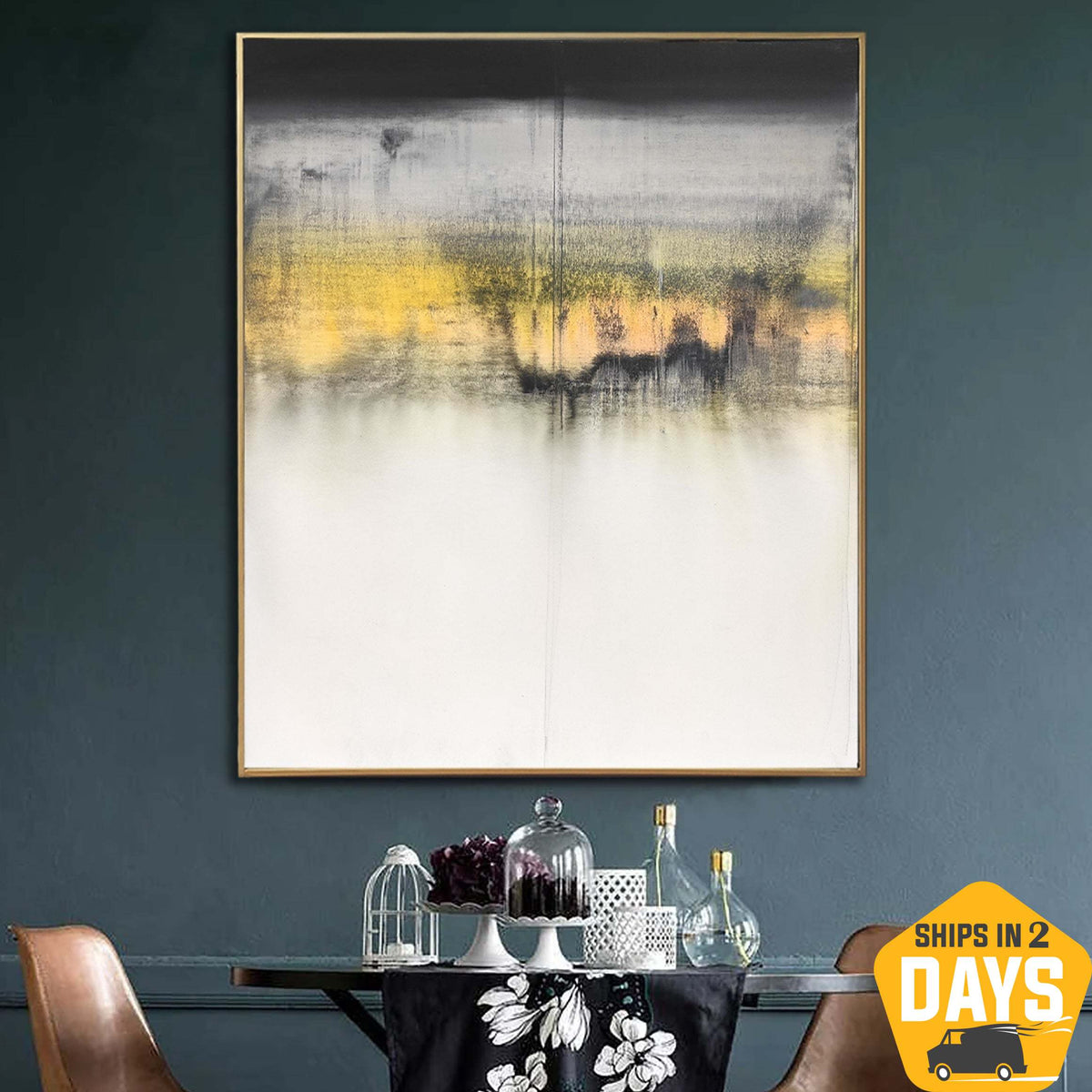 Large Abstract White Paintings On Canvas Gold Leaf Art Textured ...
