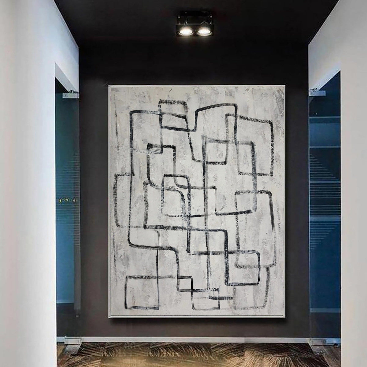 Abstract Maze Painting On Canvas Black And White Labyrinth Minimalist ...