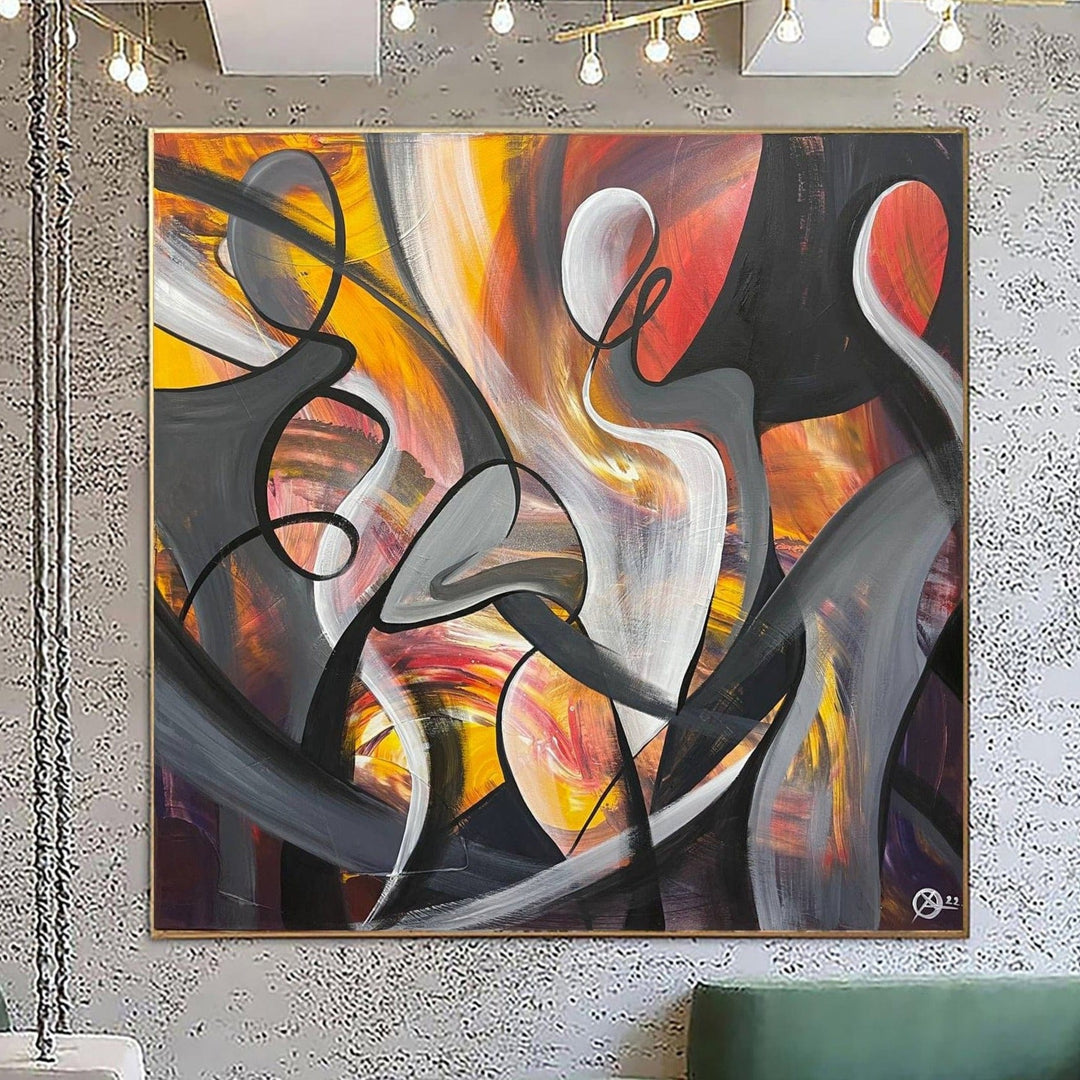 Large Abstract Red Orange Acrylic Painting Figurative Art Abstract ...