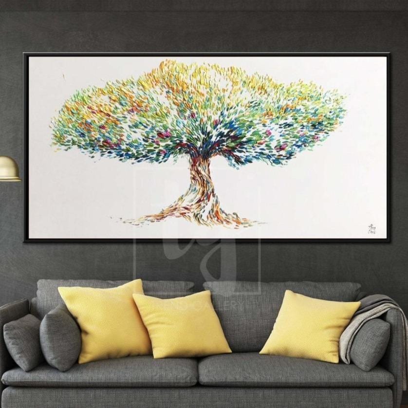 Large Tree Canvas Painting Green Tree Abstract Art Canvas Artwork Tree ...